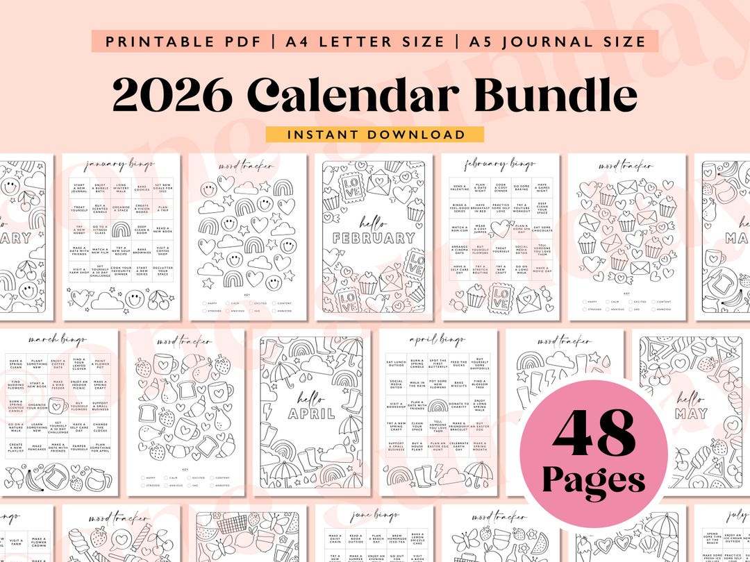 2026 BIG Calendar Bundle, Printable Journal Pages, Digital Planner ...