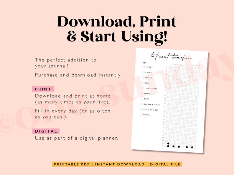 Takeout Tracker, A5 Journal Page Printable, Food Habit Tracker ...