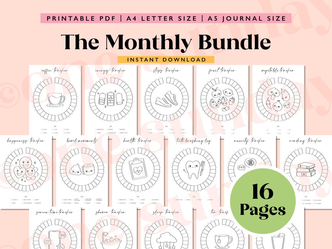 Monthly Habit Tracker Bundle: A5 Printable Journal (digital Download ...