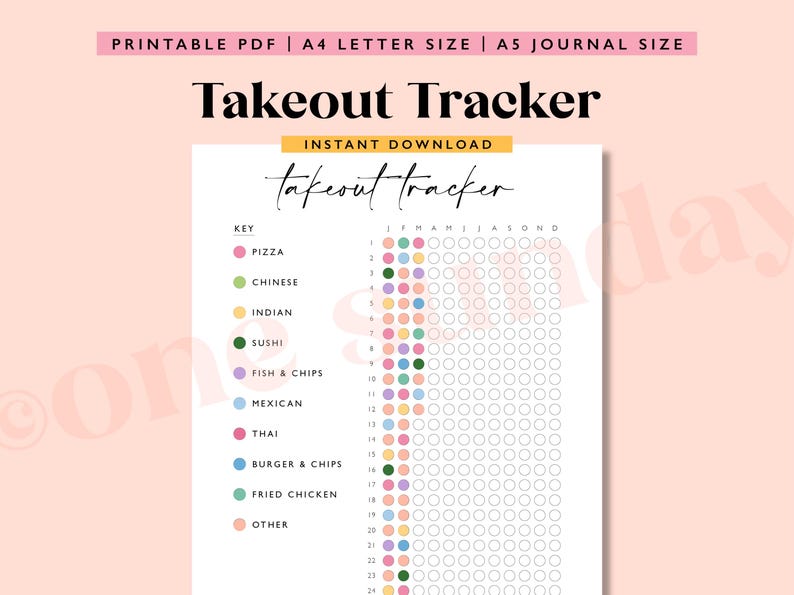 Takeout Tracker, A5 Journal Page Printable, Food Habit Tracker ...