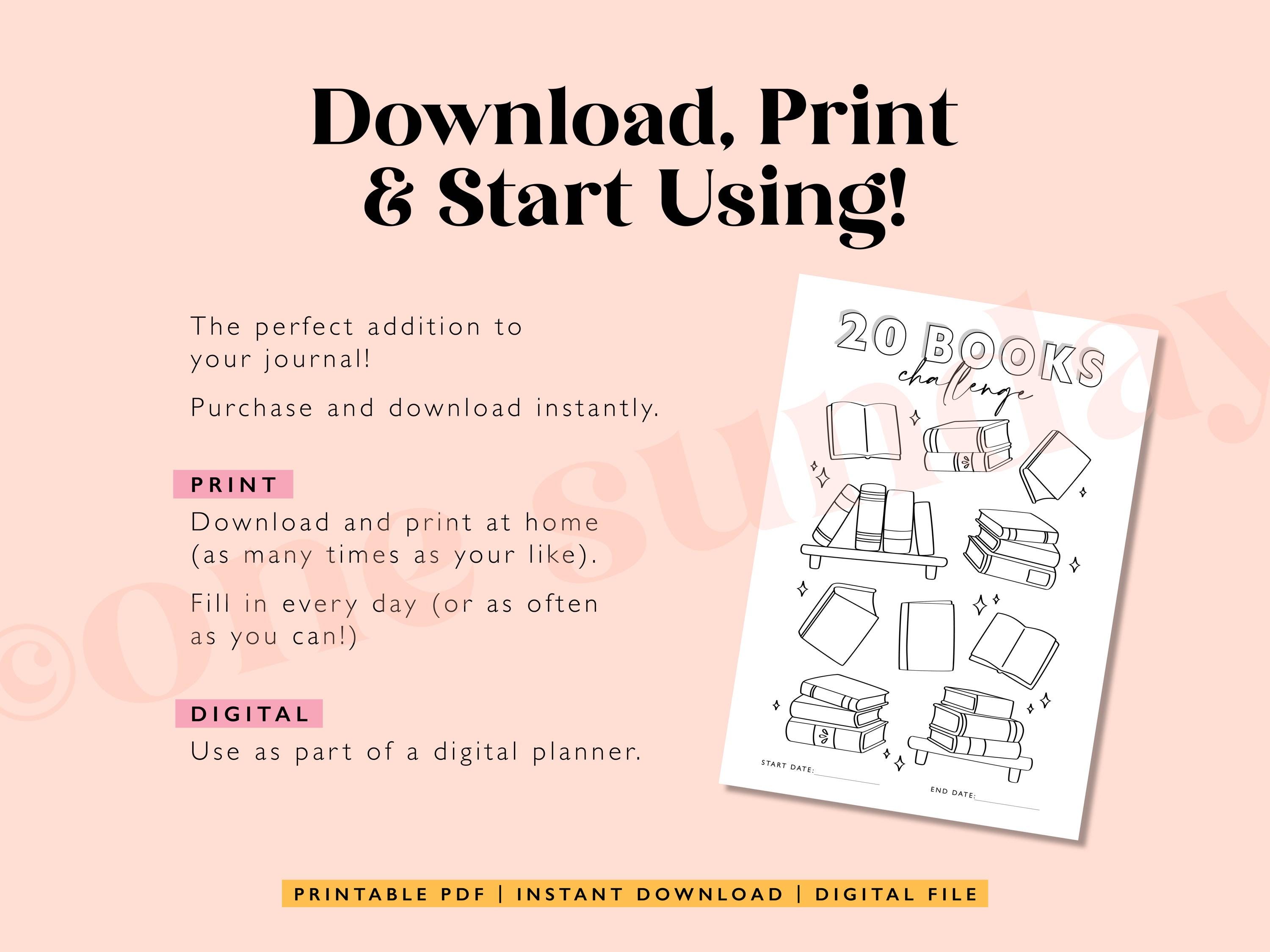 20 Book Challenge Tracker: Printable Reading Journal (A5, A4 PDF) - Etsy