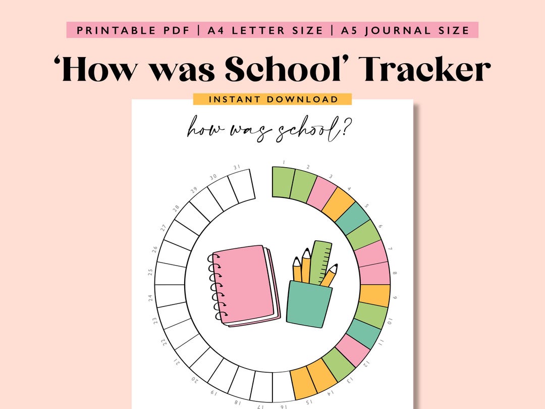 Monthly How Was School Tracker, A5 Journal Page Printable, School ...