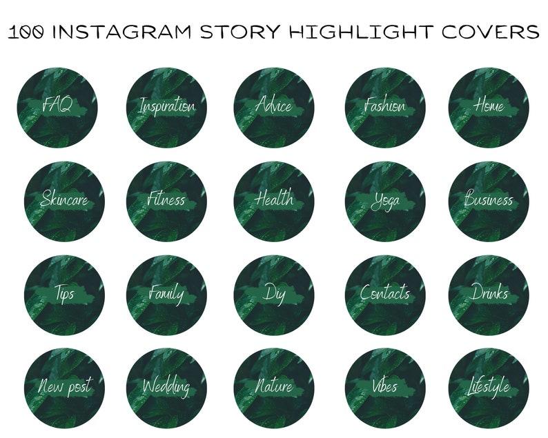100 Instagram Story Highlight Icons Green Text Highlights - Etsy