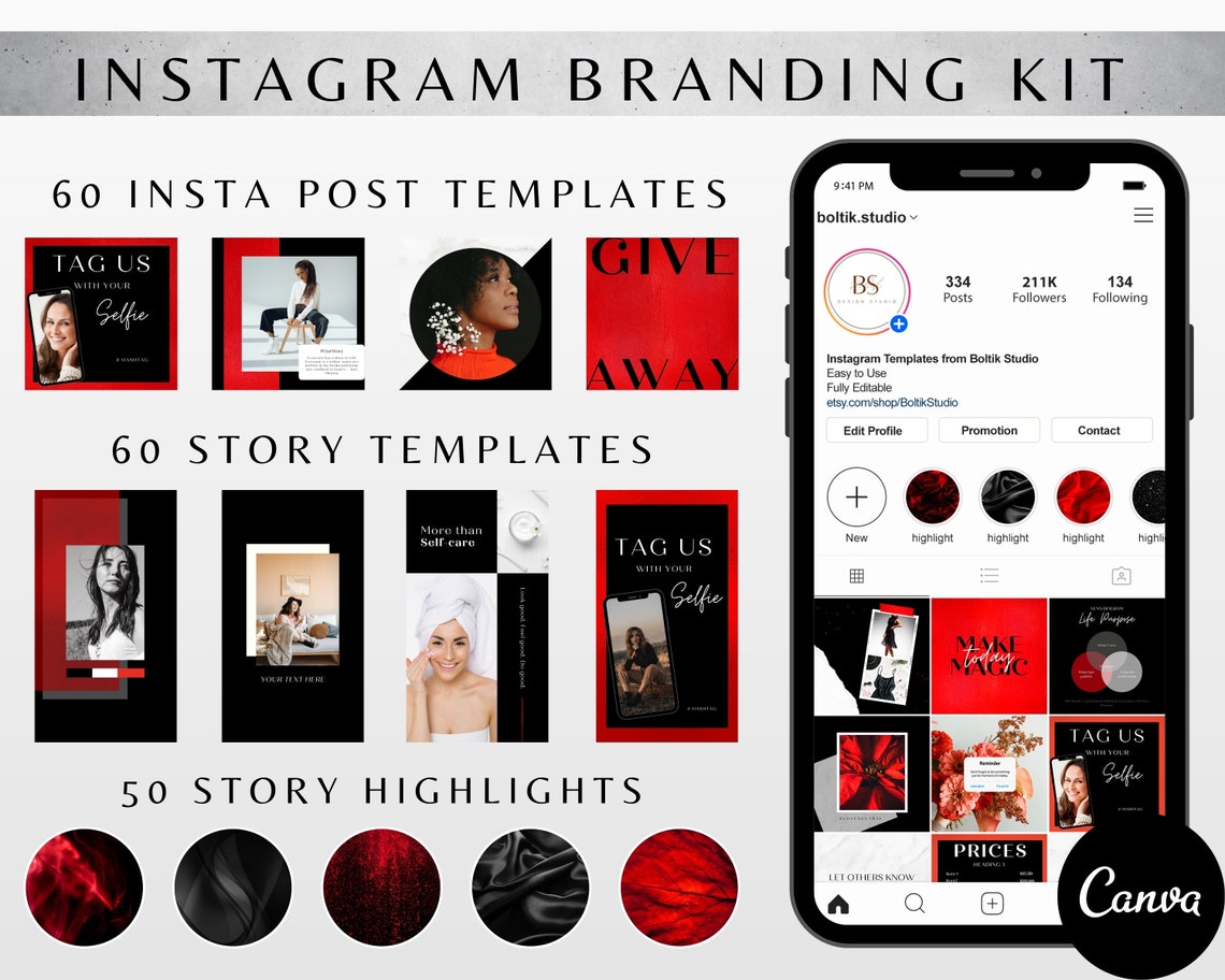 Editable Instagram Template Pack Red Instagram Stories - Etsy