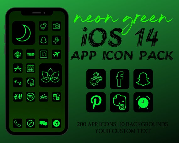 Neon Green App Icons Iphone IOS 14 Theme Ios 14 App Icons | Etsy