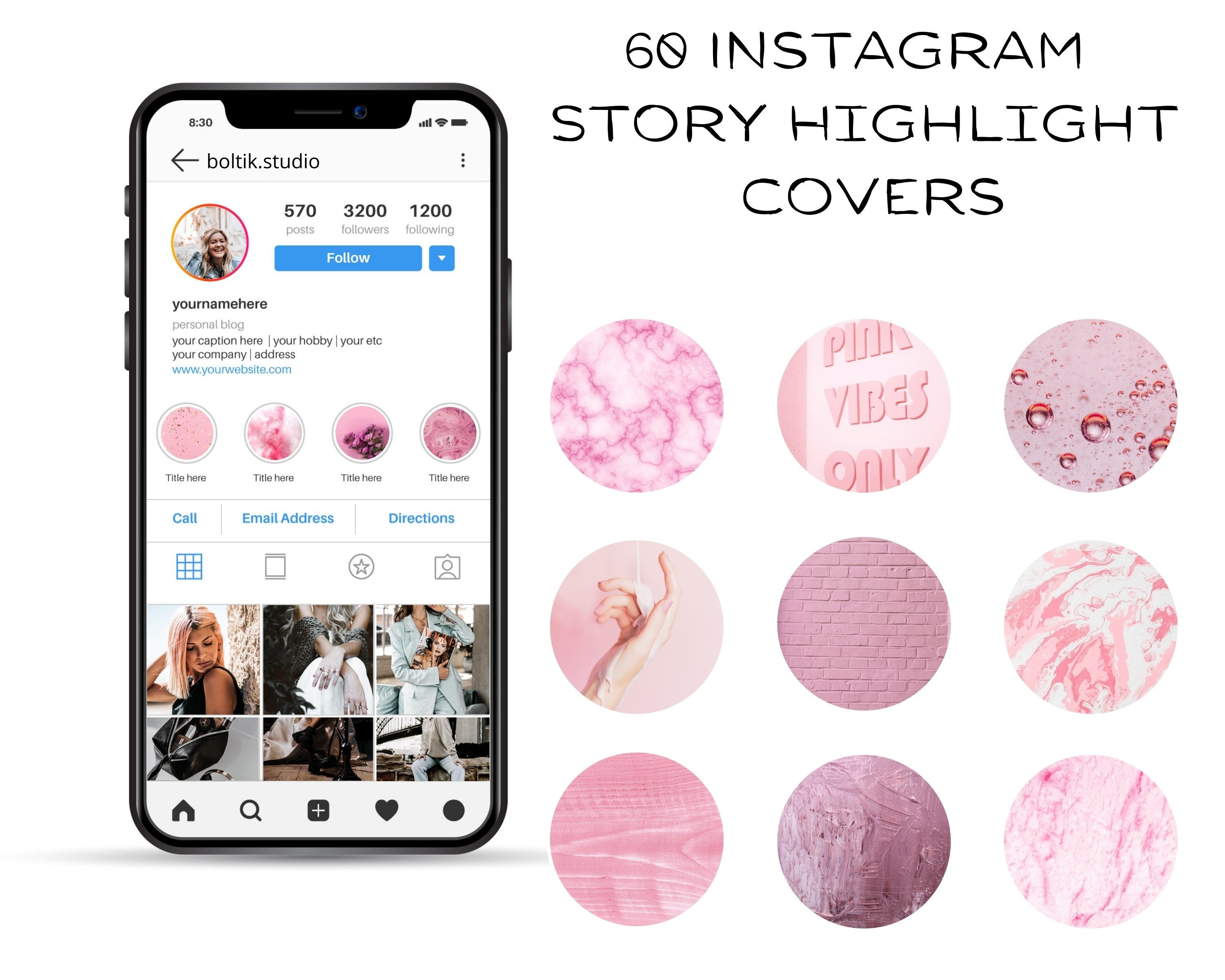 Instagram Story Highlight Icons Pink Highlights Minimalist | Etsy