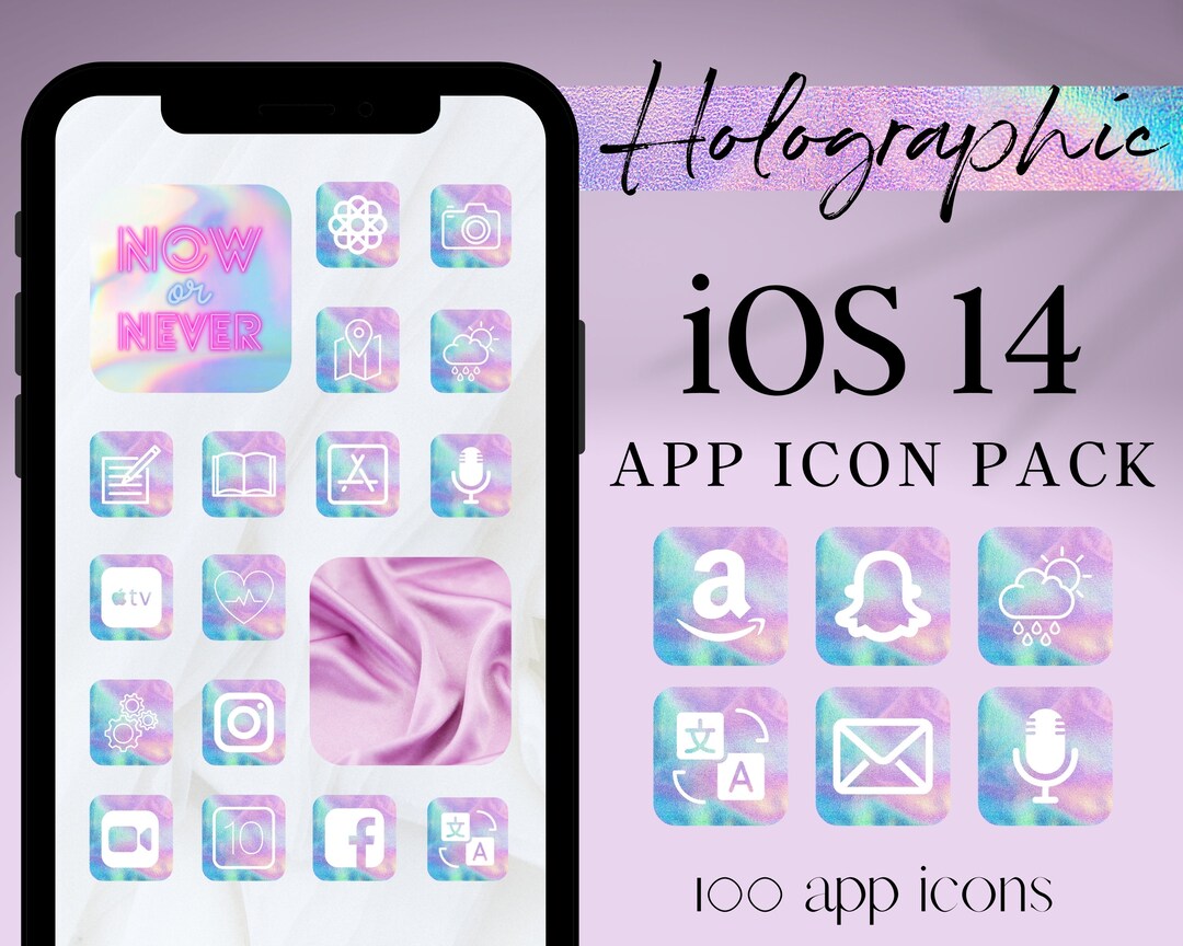 IPhone Ios 14 App Icons, Pink Aesthetic Icons, Holographic App Covers ...