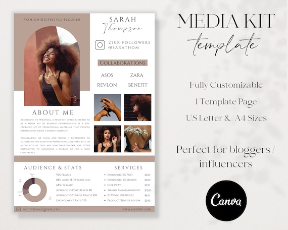 Paper Social 1 Page Media Kit and Rate Sheet for Blogger Influence Rate Card Marketing Template ...