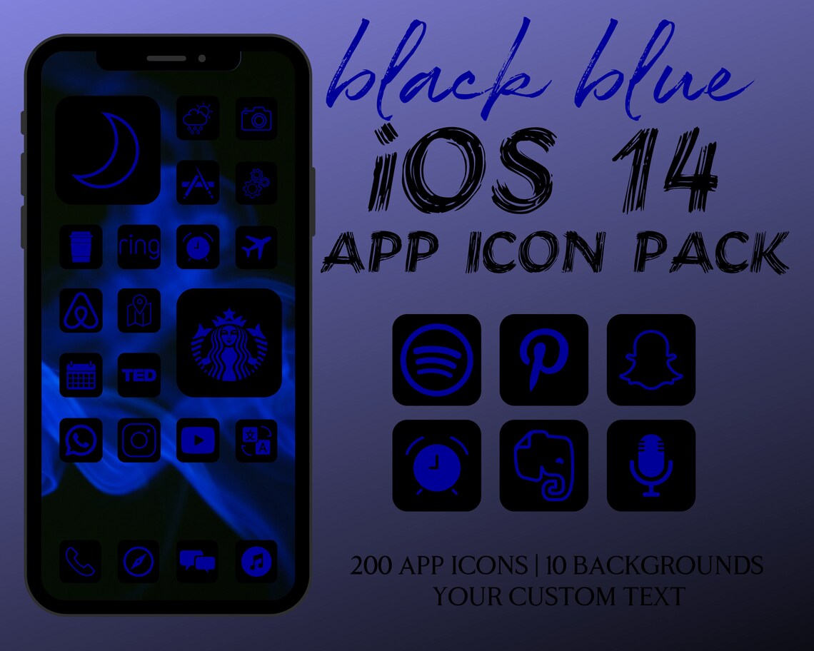 Blue and Black App Icons Iphone IOS 14 Theme Ios 14 App - Etsy