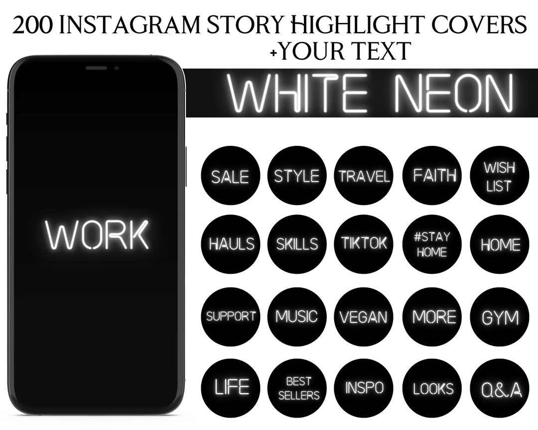 White Neon Instagram Story Highlight Covers, Instagram Stories, Text ...