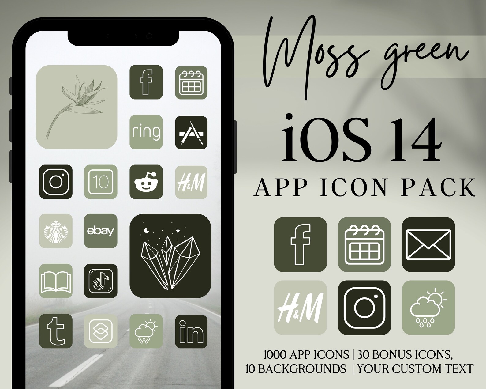 Green iPhone App Icons iOS 14 App Icons Neutral Green | Etsy