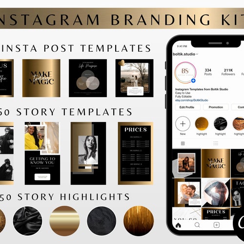 Editable Instagram Template Pack Gold Instagram Stories - Etsy