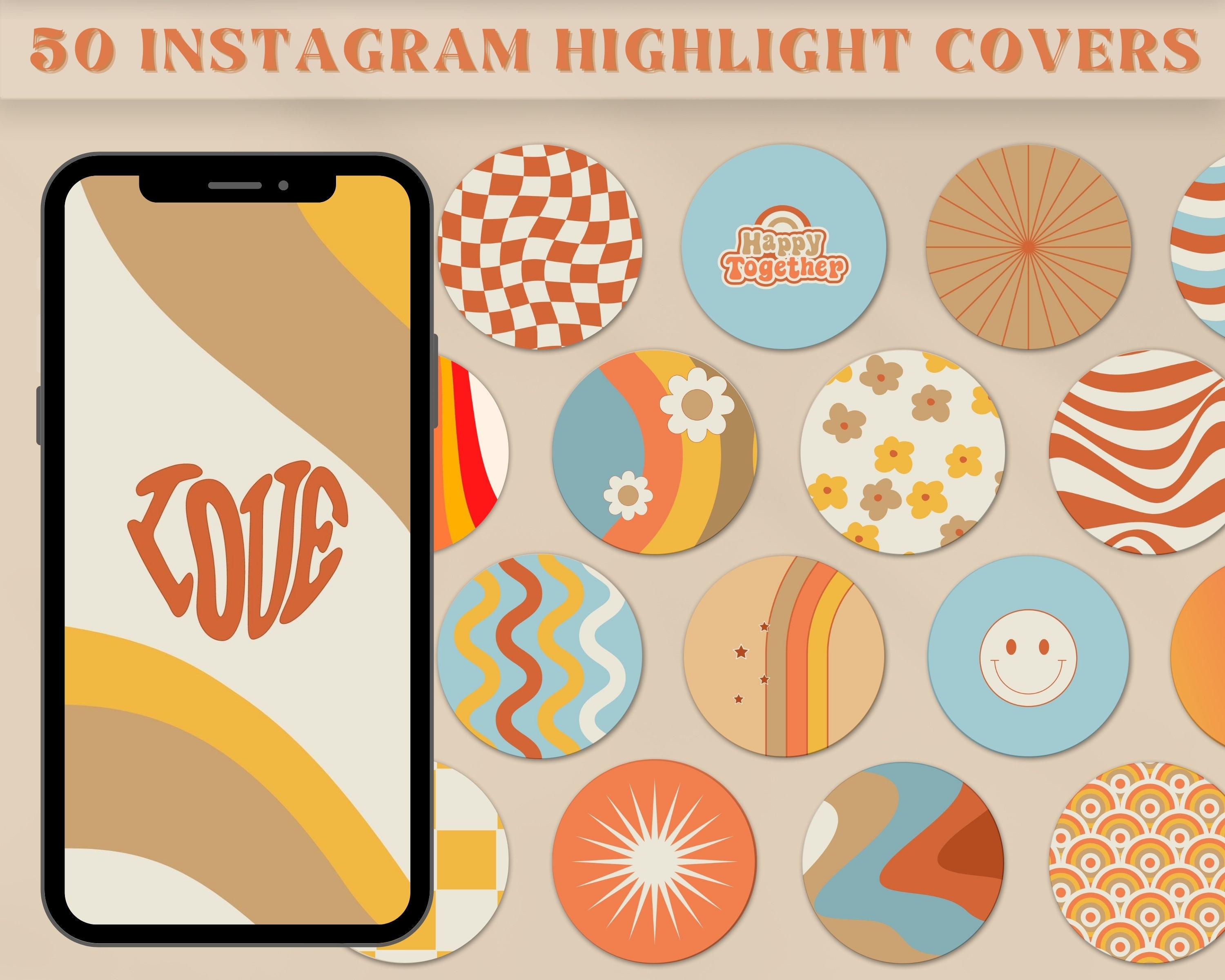Retro Instagram Highlight Covers Groovy Covers for Instagram | Etsy