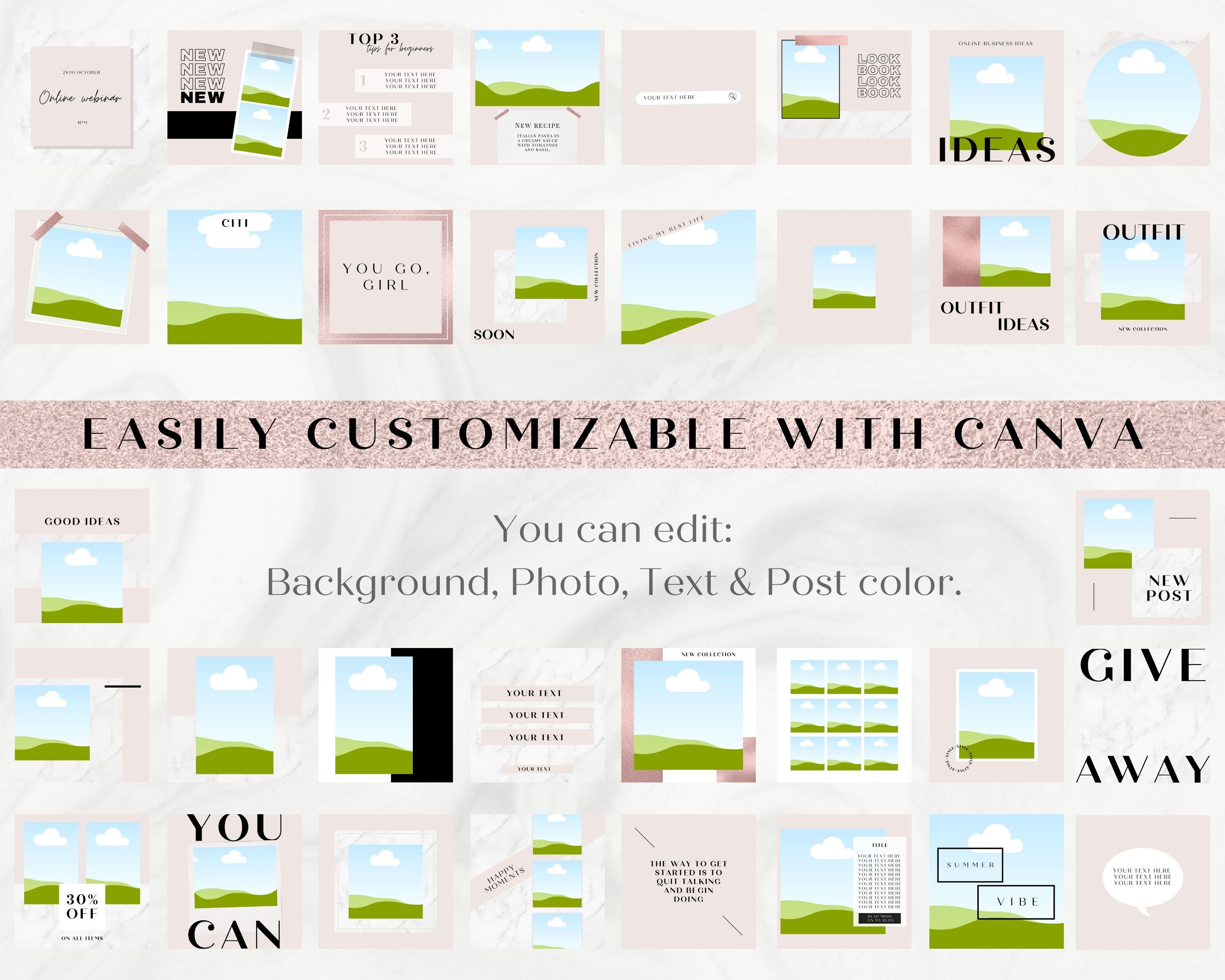 Instagram Templates Canva Rose Gold Templates Instagram Feed - Etsy Canada