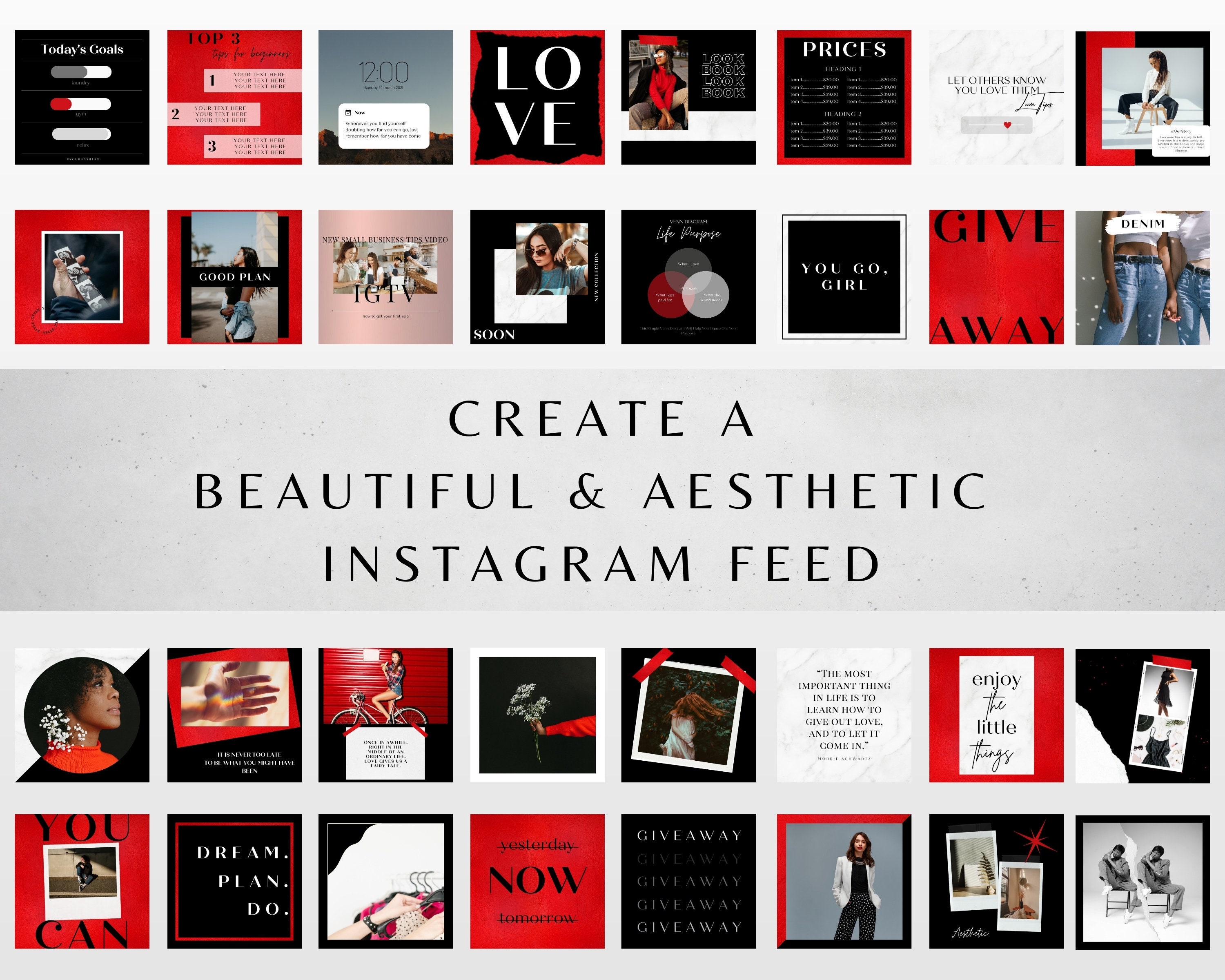 Editable Instagram Template Pack, Red Instagram Stories, Instagram Post ...