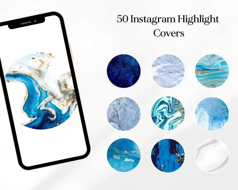 50 Instagram Highlight Icons Marble Instagram Covers Blue | Etsy