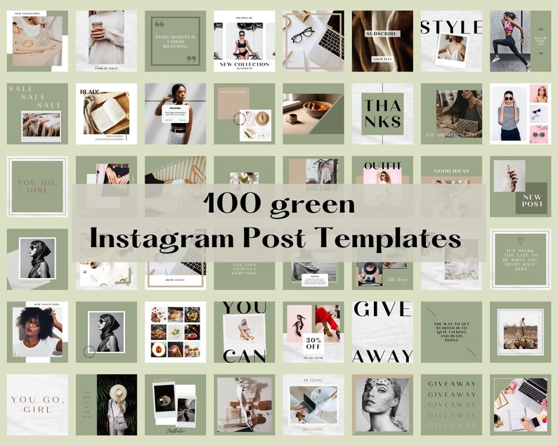 100 Instagram Post Templates Green Templates Instagram | Etsy
