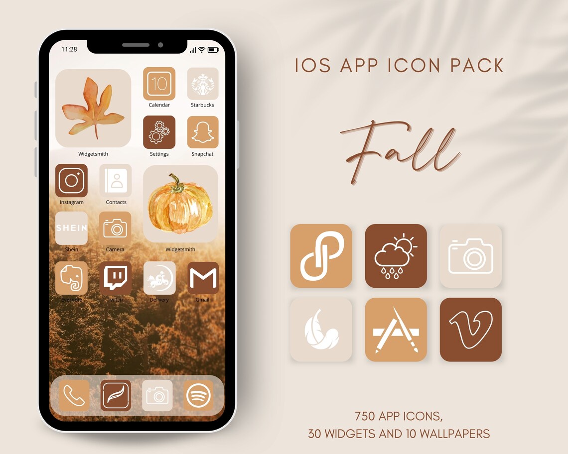 Fall App Icons, Autumn Aesthetic iPhone Icon Set, Ios App Icons, Phone ...