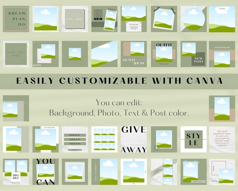 100 Instagram Post Templates Green Templates Instagram - Etsy