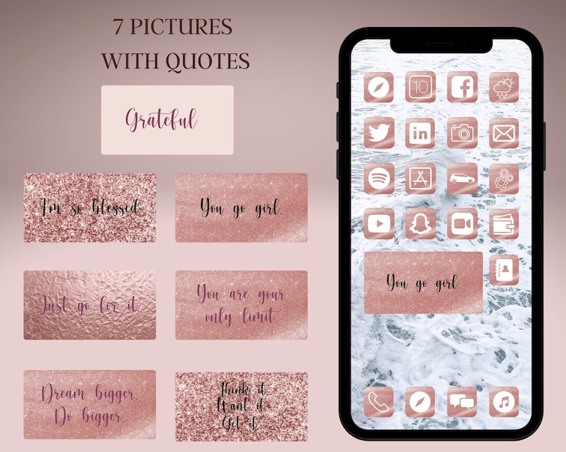 Rose Gold App Icons Iphone Ios App Icons Pink Aesthetic | Etsy