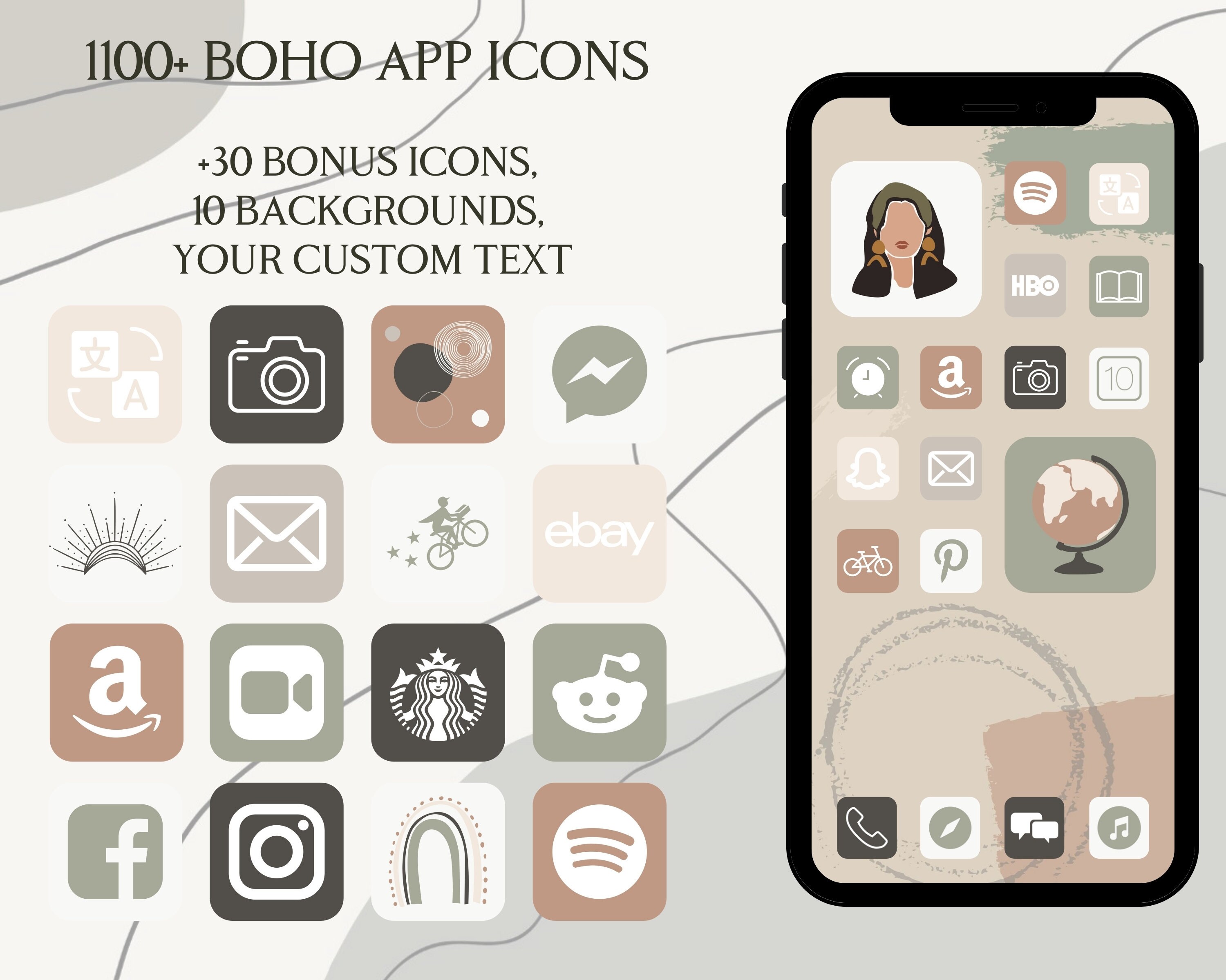 Boho Iphone App Icons Ios 14 App Icons Iphone Home Screen | Etsy