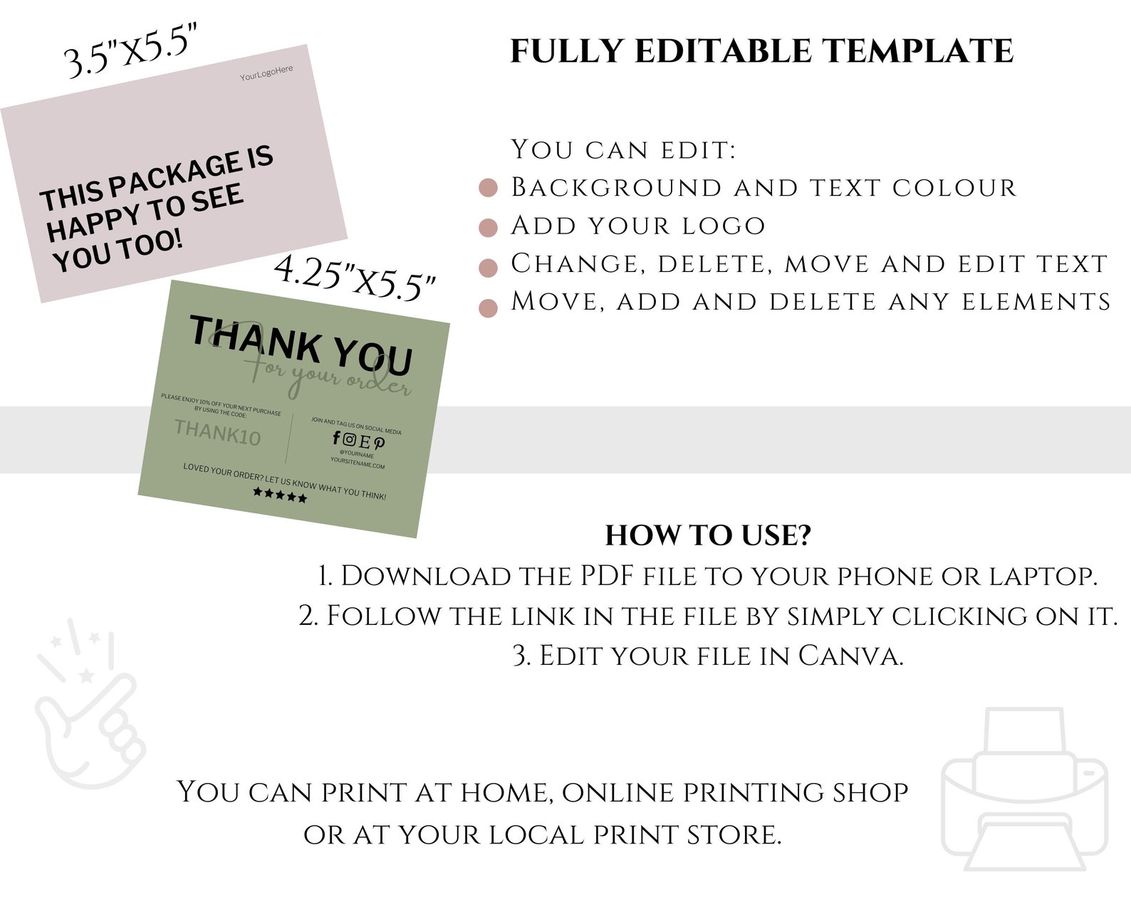Editable Business Thank You Card Template, Printable Thank You Card ...