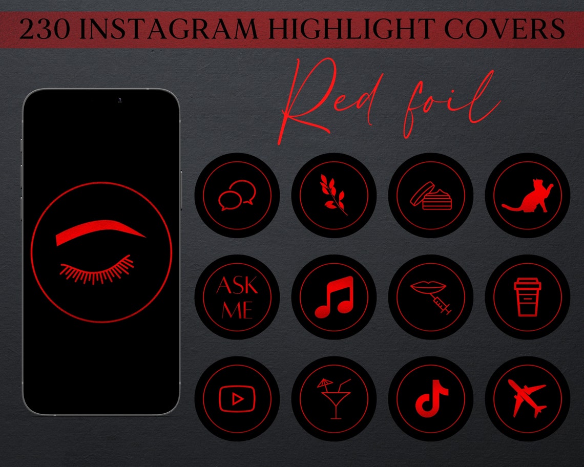 Instagram Highlight Covers Red Covers for Instagram Red Foil | Etsy