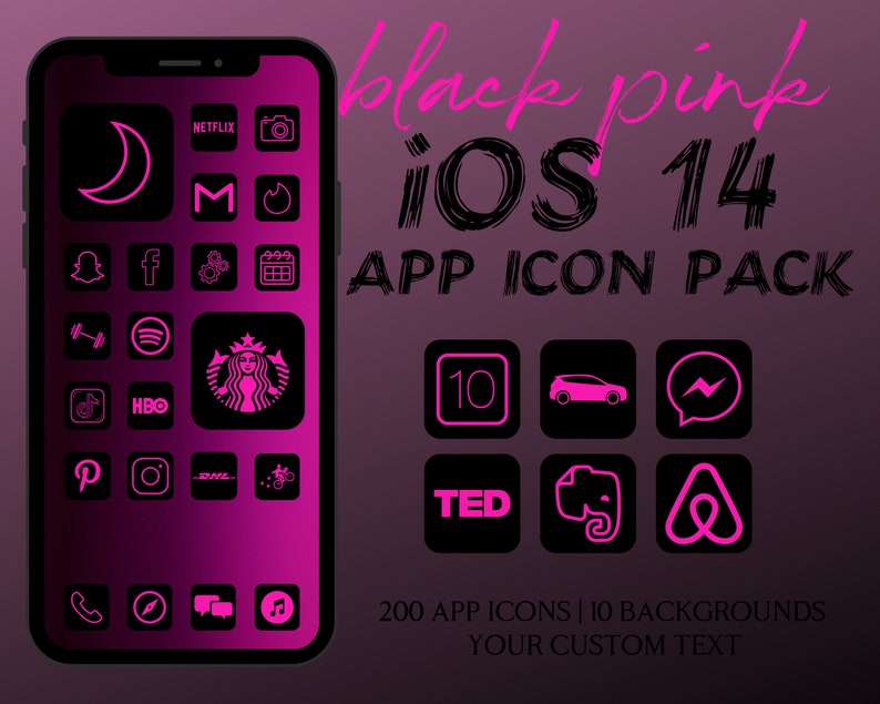 Pink and Black App Icons IPhone IOS 14 Theme iOS 14 App | Etsy