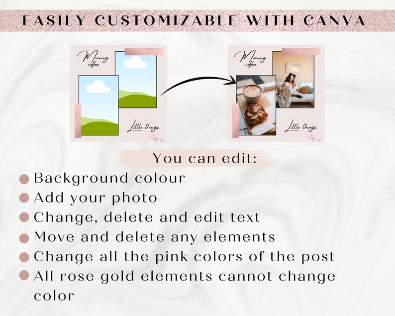 Instagram Templates Canva Rose Gold Templates Instagram Post - Etsy
