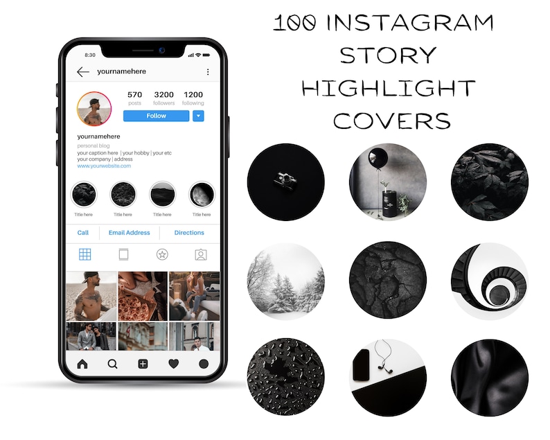 100 Instagram Highlight Covers Black Instagram Icons Dark | Etsy