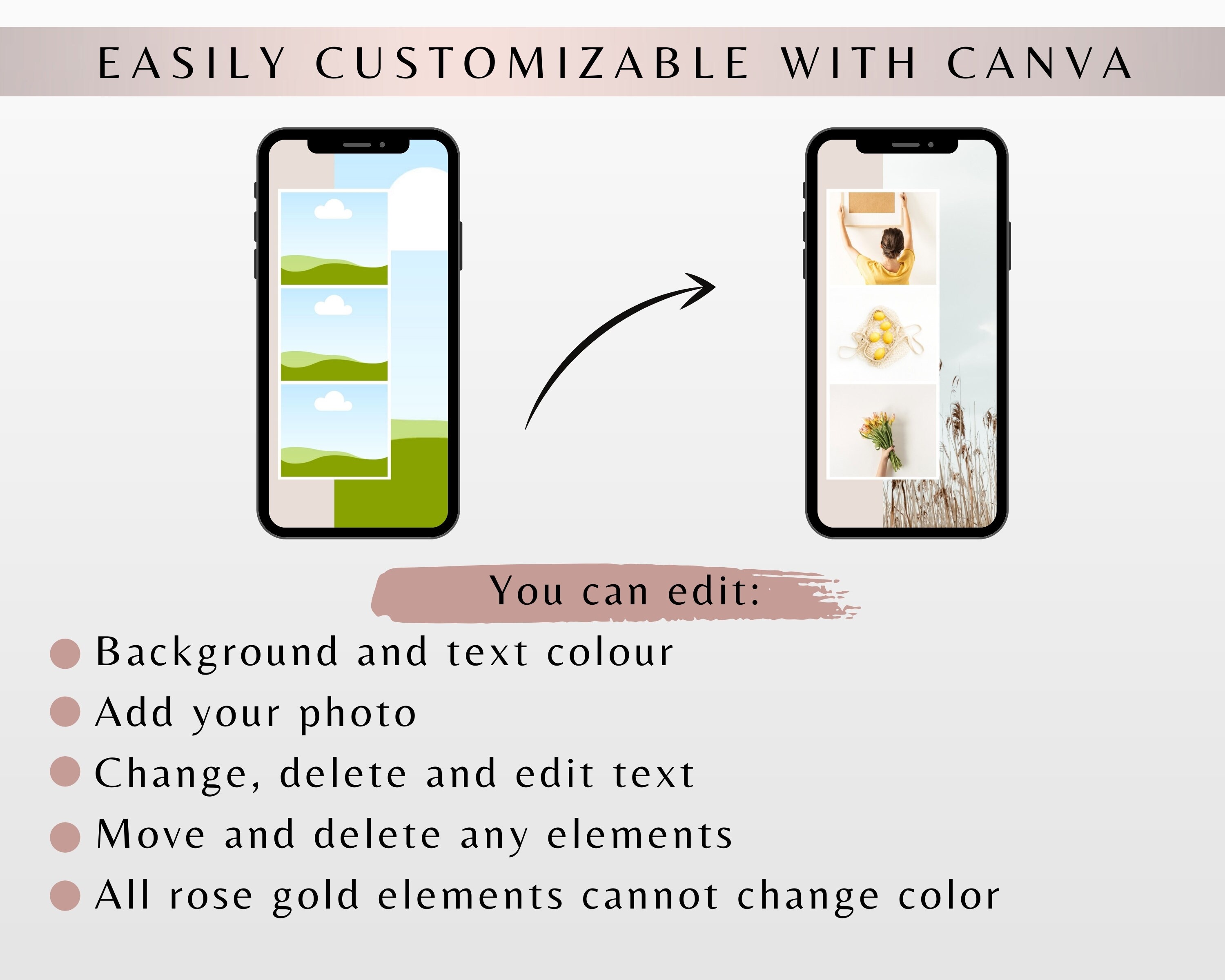Instagram Template Canva Rose Gold Pink Editable Instagram | Etsy