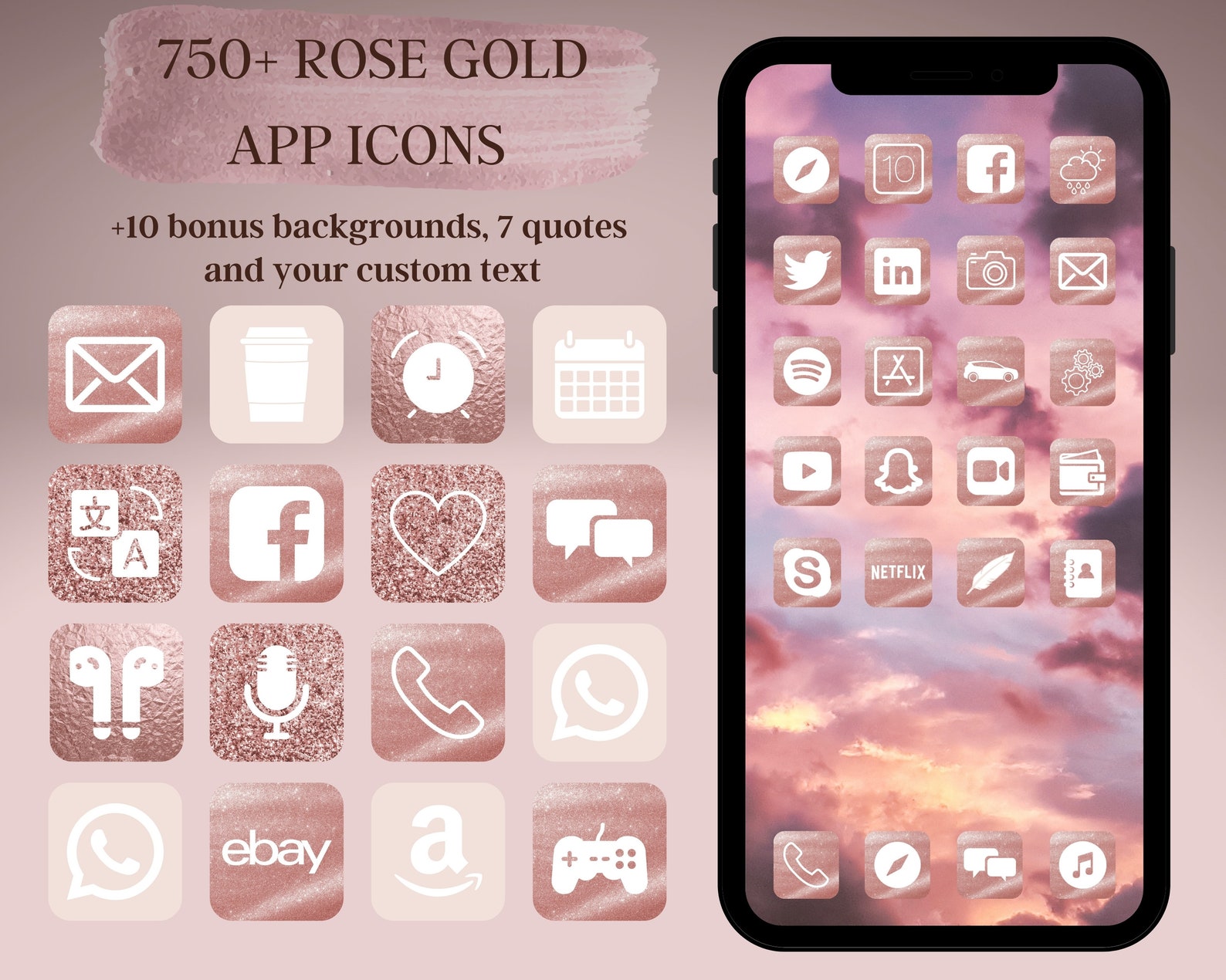 Rose Gold App Icons Iphone Ios App Icons Pink Aesthetic | Etsy