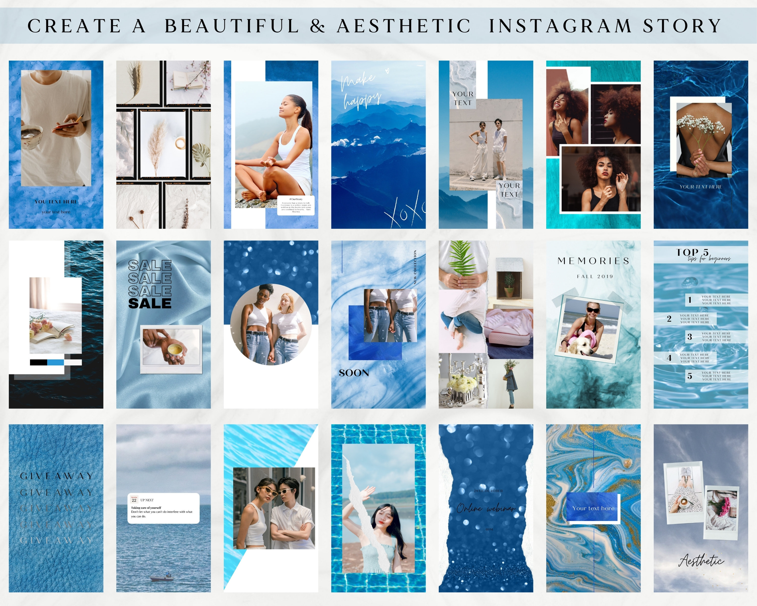 Instagram Stories Template Canva, Blue Templates, Instagram Story ...