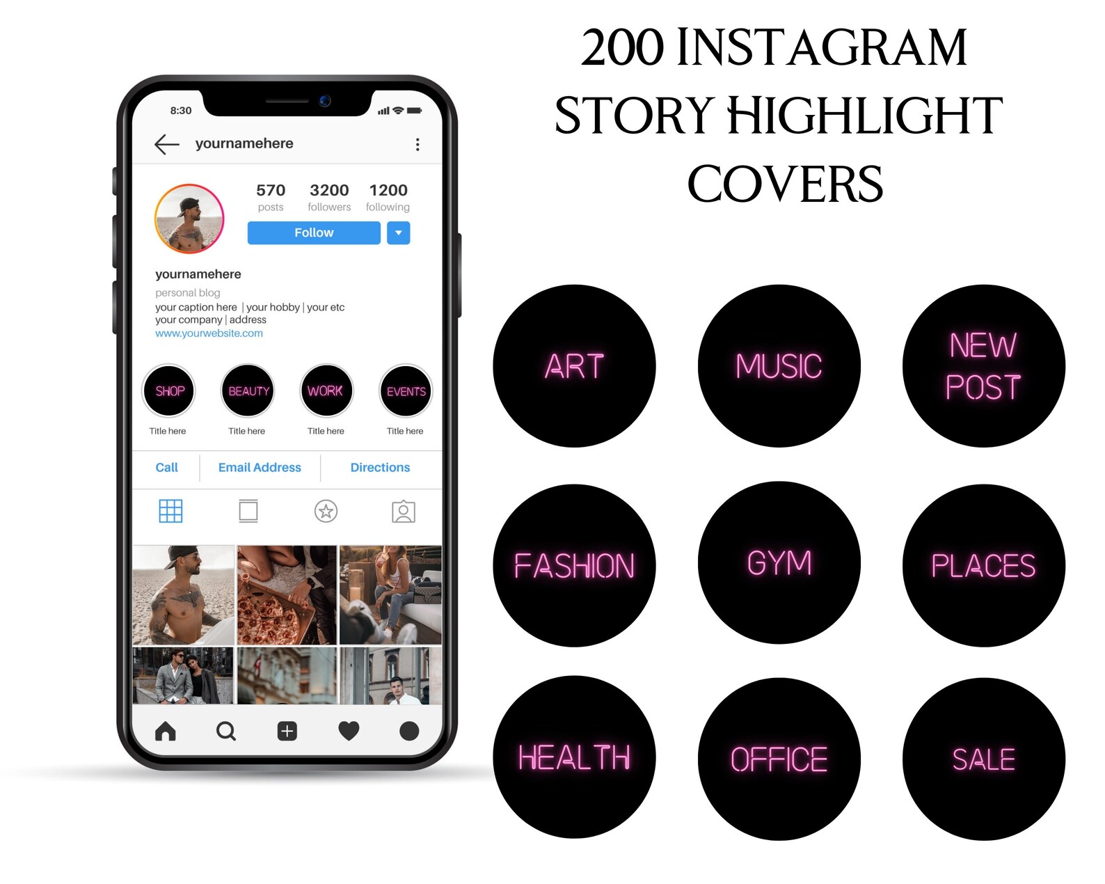 Neon Instagram Story Highlight Covers Text Highlight Icons | Etsy