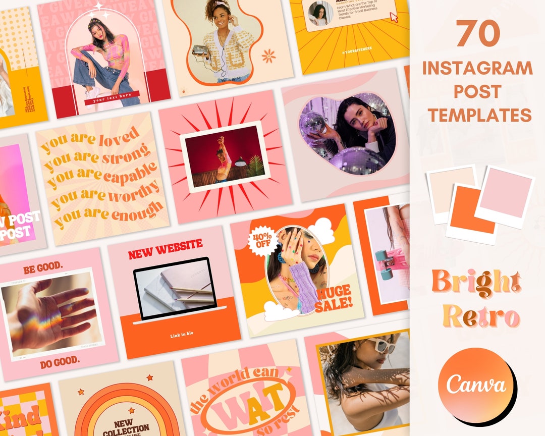 Instagram Post Templates, Retro Instagram Templates, Pink Orange Canva ...