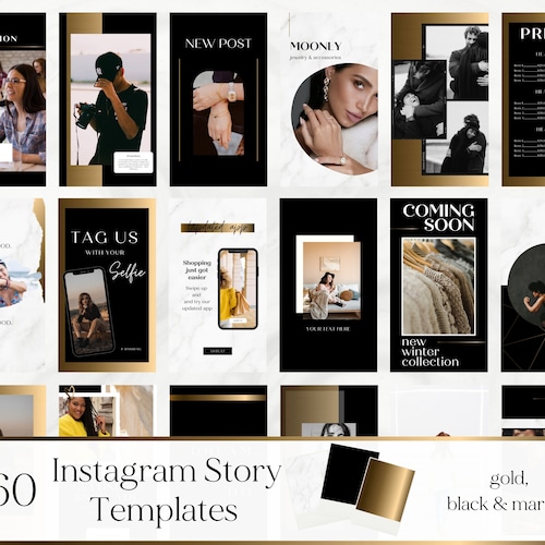 Black Gold Marble Instagram Story Templates Canva - Etsy