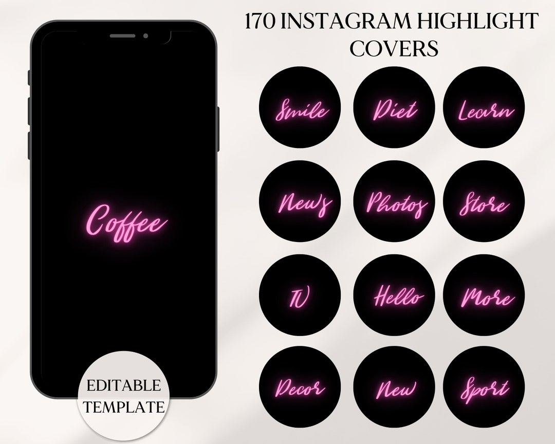 Neon Text Instagram Highlight Covers, Custom Highlight Icons ...