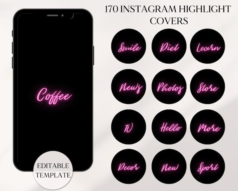 Neon Text Instagram Highlight Covers Custom Highlight Icons - Etsy