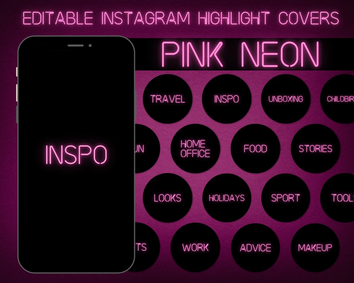 Neon Instagram Story Highlight Covers Text Highlight Icons | Etsy