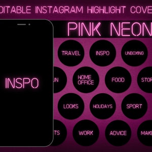 Neon Instagram Story Highlight Covers, Text Highlight Icons, Pink ...