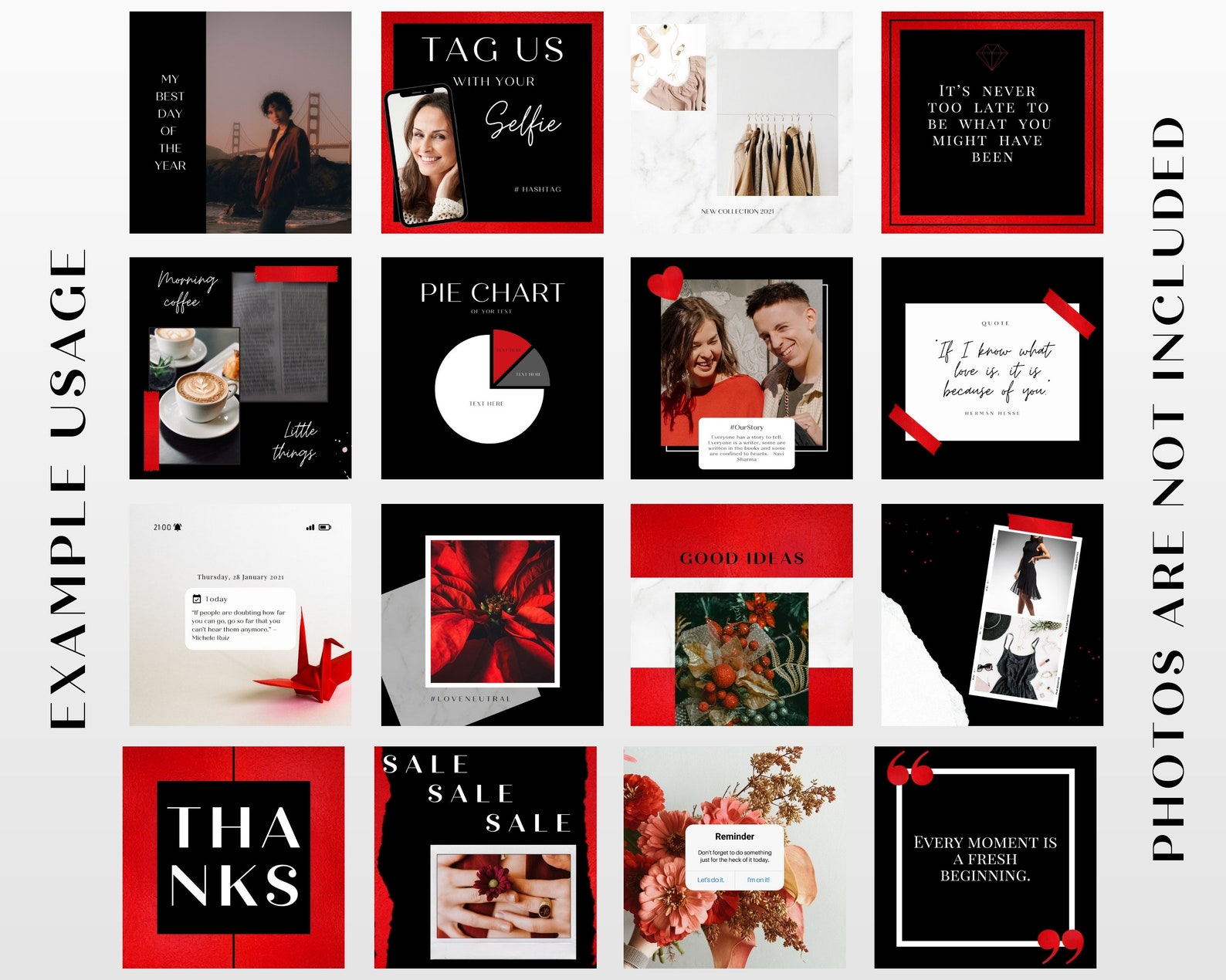 Editable Instagram Template Pack, Red Instagram Stories, Instagram Post ...