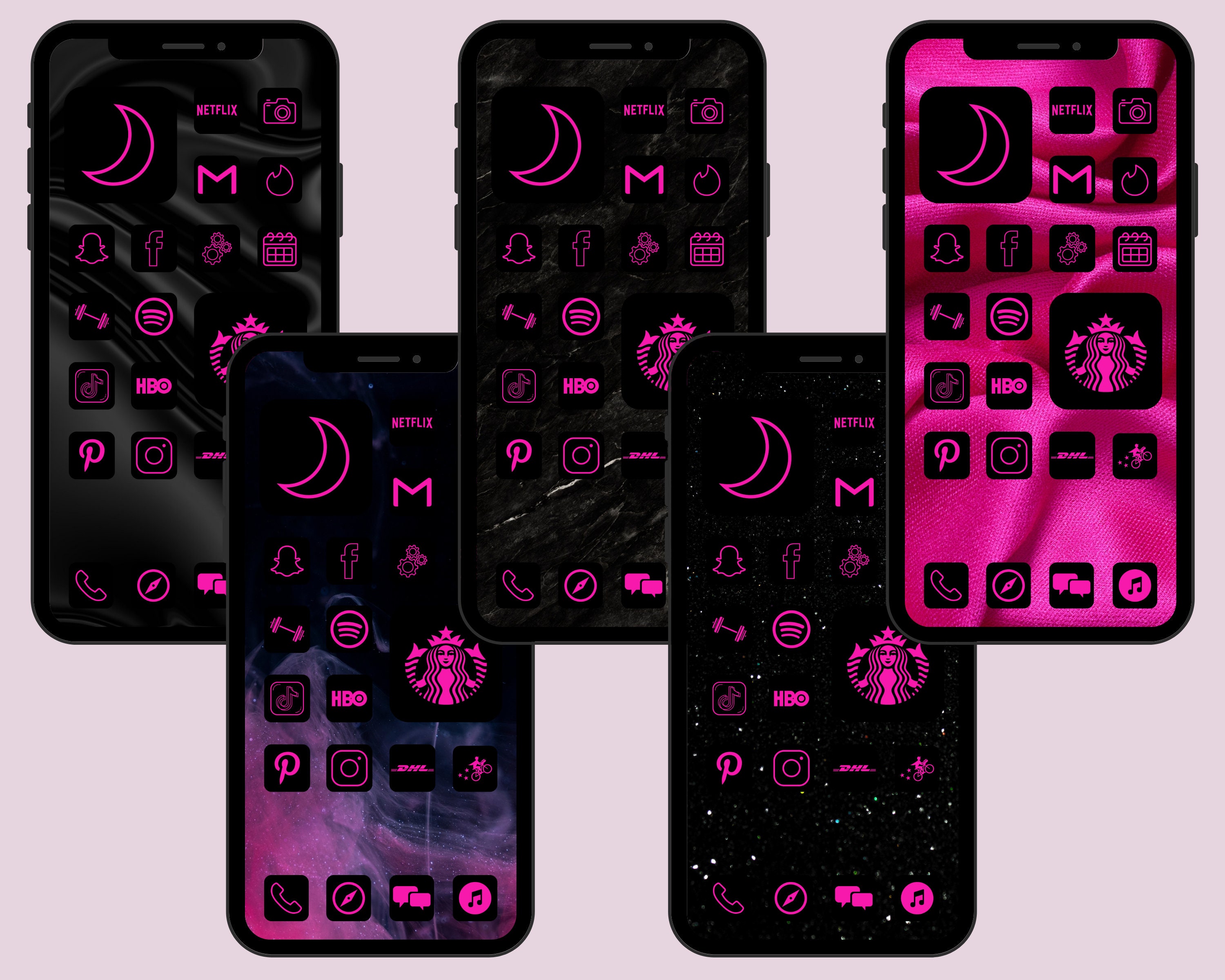 Pink and Black App Icons Iphone IOS 14 Theme Ios 14 App - Etsy