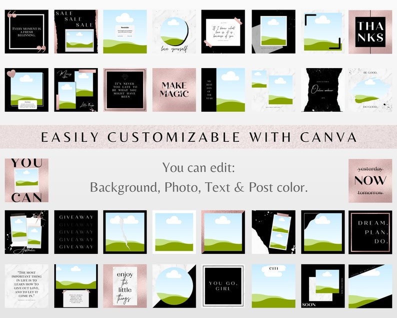 Editable Instagram Template Pack, Instagram Post Templates for Canva ...