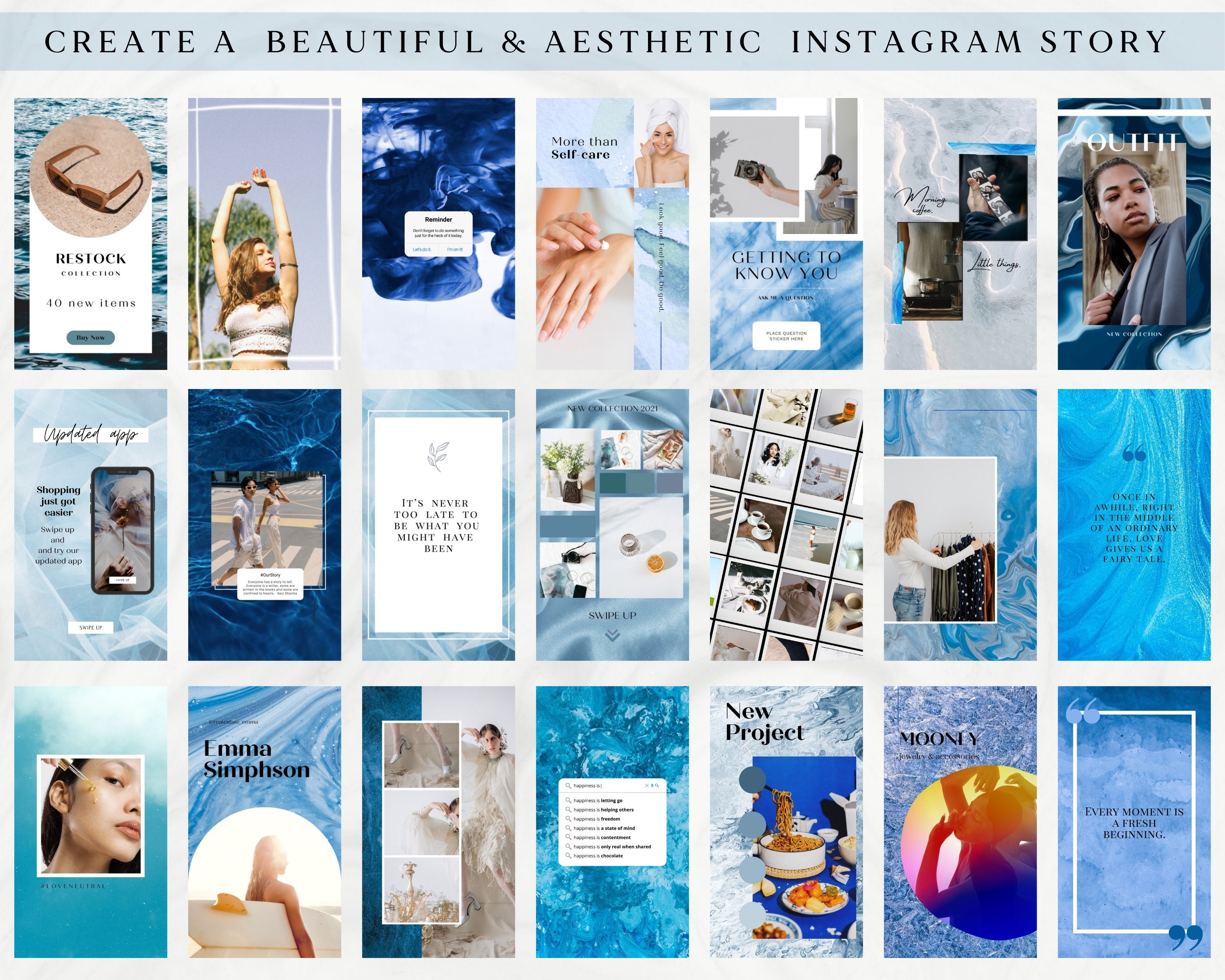 Instagram Stories Template Canva, Blue Templates, Instagram Story ...