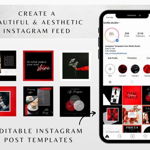 Editable Instagram Template Pack, Red Instagram Stories, Instagram Post ...