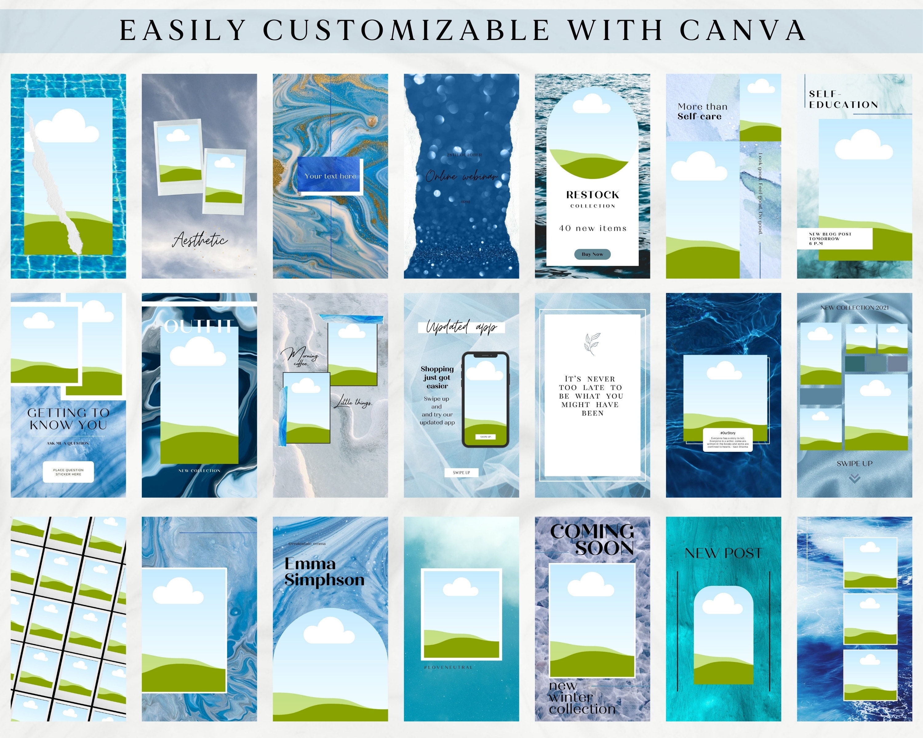 Instagram Stories Template Canva, Blue Templates, Instagram Story ...