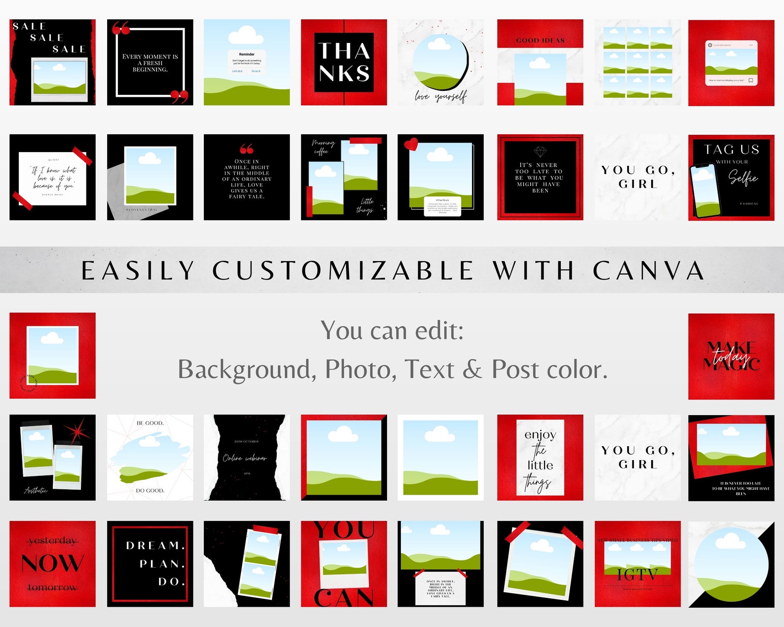 Editable Instagram Template Pack Red Instagram Stories - Etsy