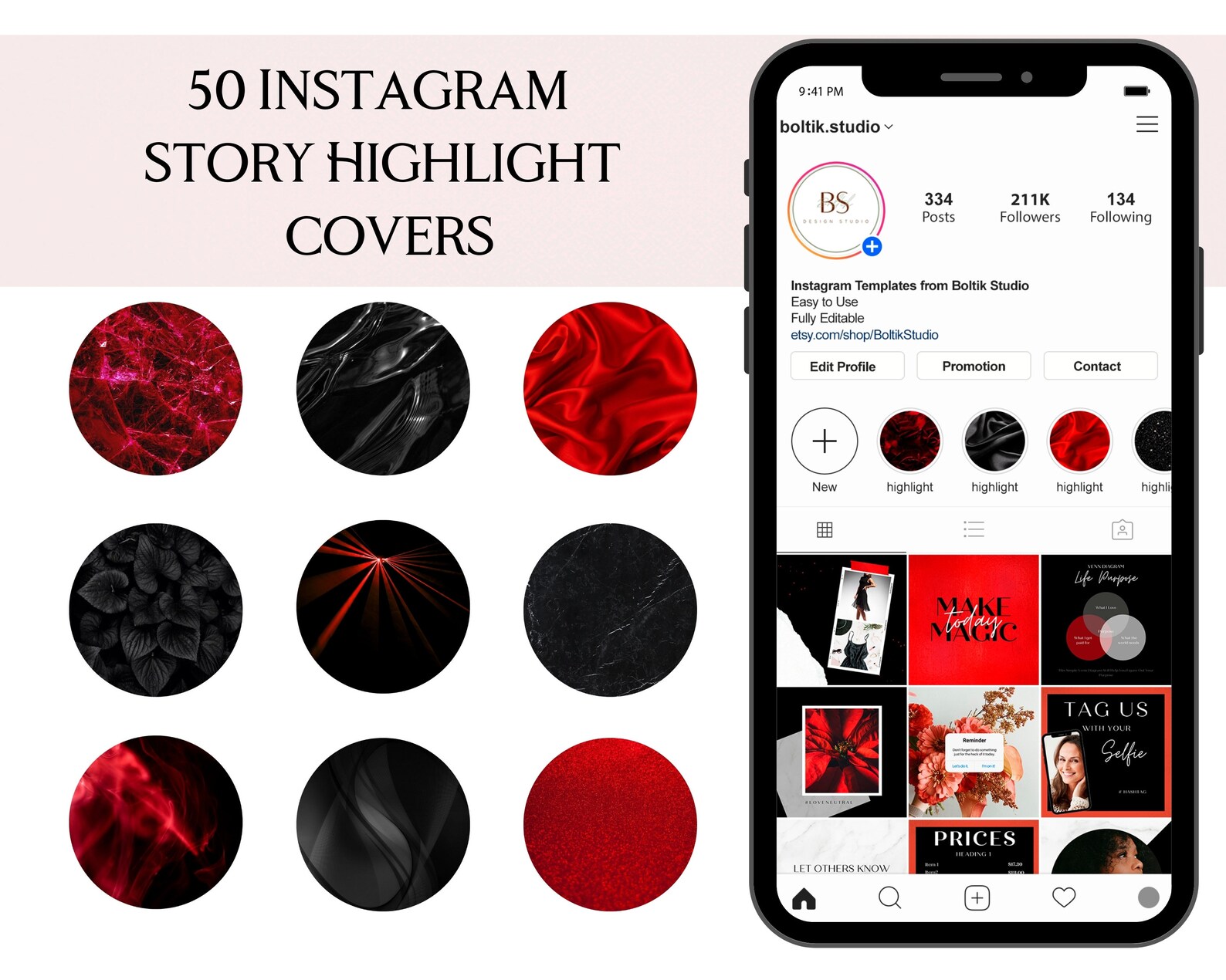 Instagram Story Highlight Covers Red highlights Glitter | Etsy
