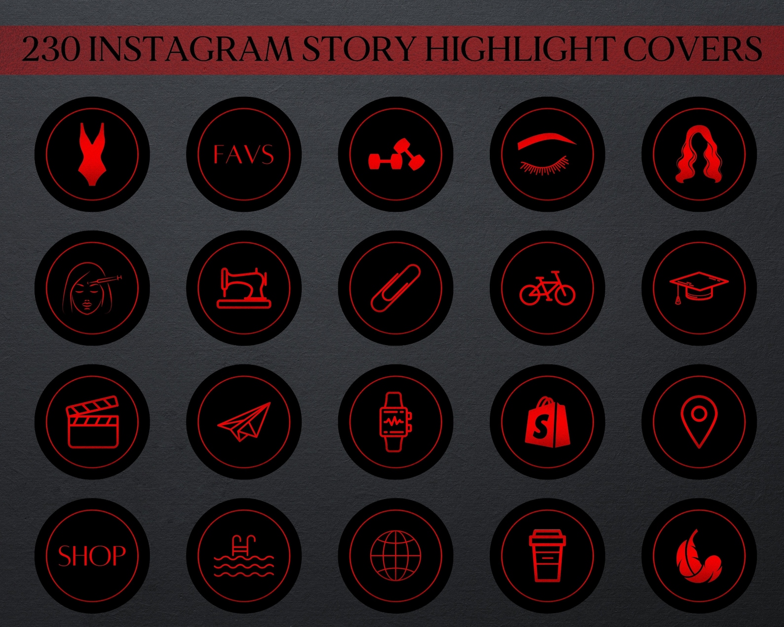 Instagram Highlight Covers, Red Covers for Instagram, Red Foil ...