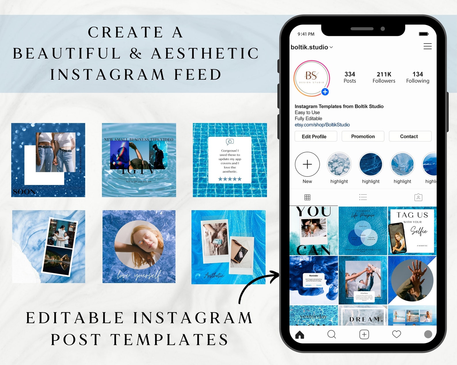 Editable Instagram Post Template Blue Instagram Template | Etsy